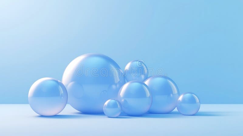3D Blue Spheres of Different Sizes and Transparency. Pastel Colour ...
