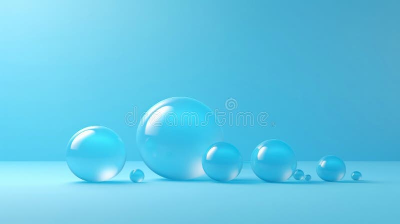 3D Blue Spheres of Different Sizes and Transparency. Pastel Colour ...