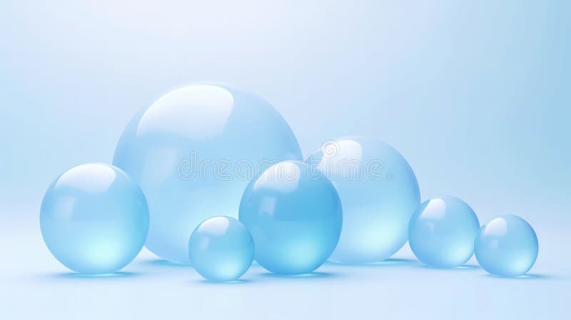 3D Blue Spheres of Different Sizes and Transparency. Pastel Colour ...
