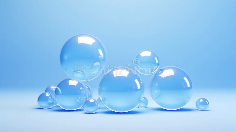3D Blue Spheres of Different Sizes and Transparency. Pastel Colour ...