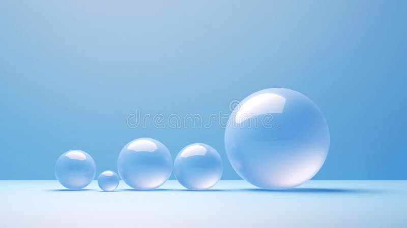 3D Blue Spheres of Different Sizes and Transparency. Pastel Colour ...