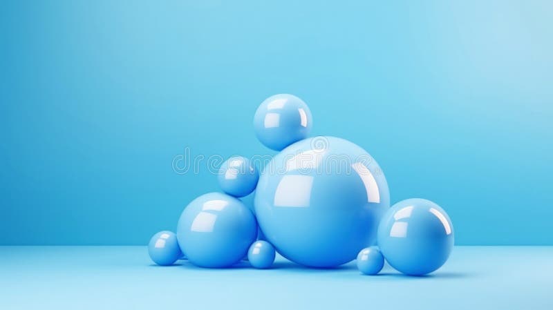3D Blue Spheres of Different Sizes and Transparency. Pastel Colour ...