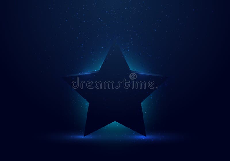 3D Blue Star Award with Glowing Light on Dark Stage Background and Dust ...