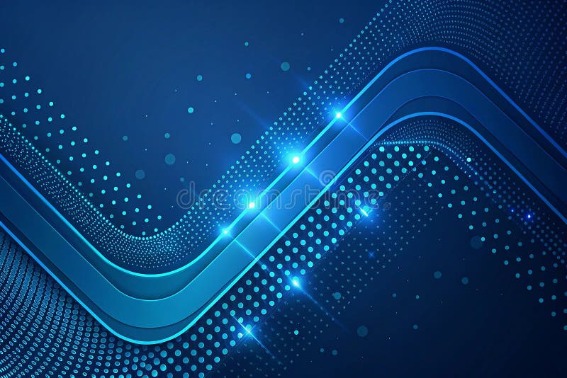 3D Blue Techno Abstract Background with Glowing Dotted Lines and Dark ...