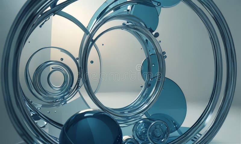 3D Blue-tinted Circular Structure Features Central Ring, Smaller Rings ...