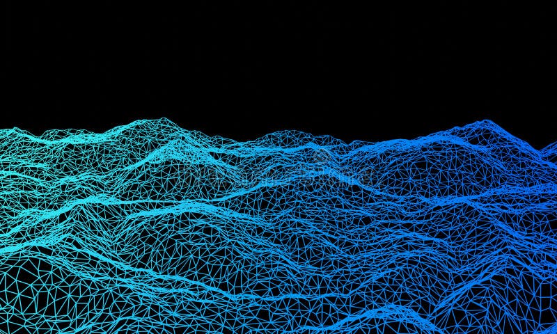 3D Blue Topographic Mountain Grid Wireframe Stock Illustration ...