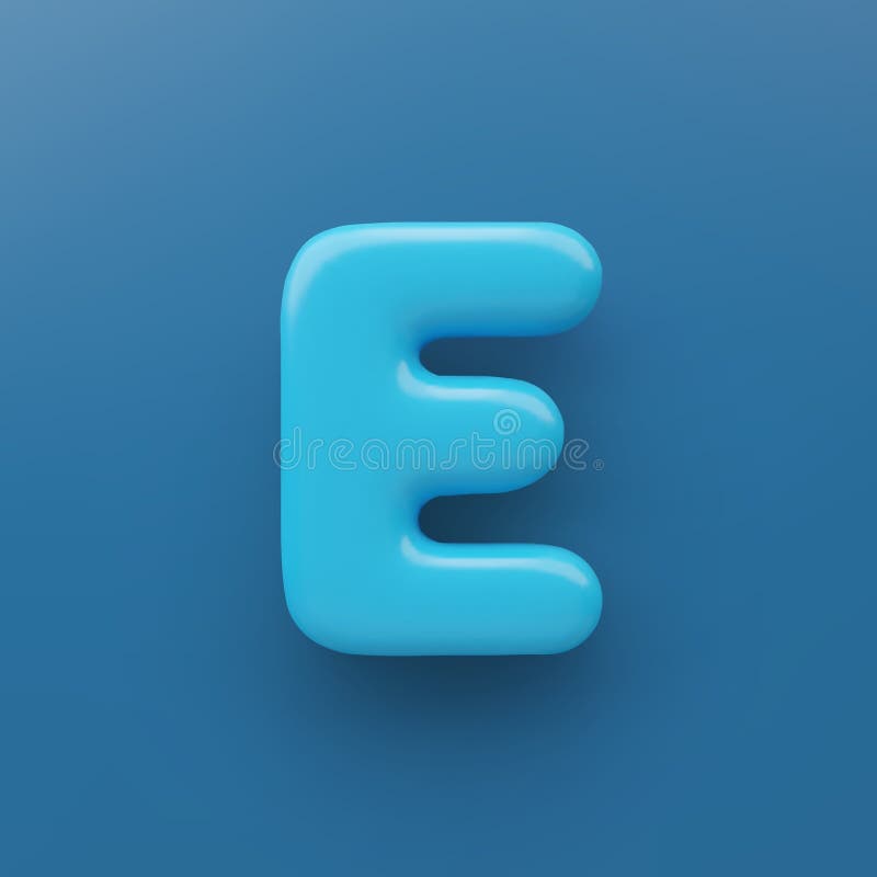3D Blue Uppercase Letter E with a Glossy Surface on a Blue Background ...