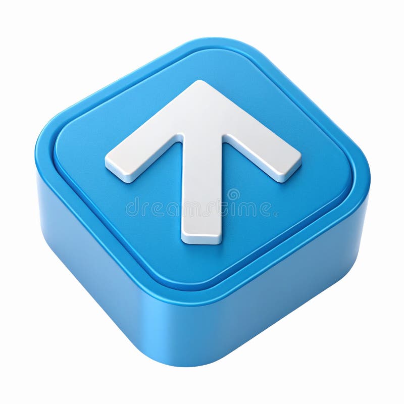 3D Blue Upward Arrow Button with Round Edges on Transparent Background ...