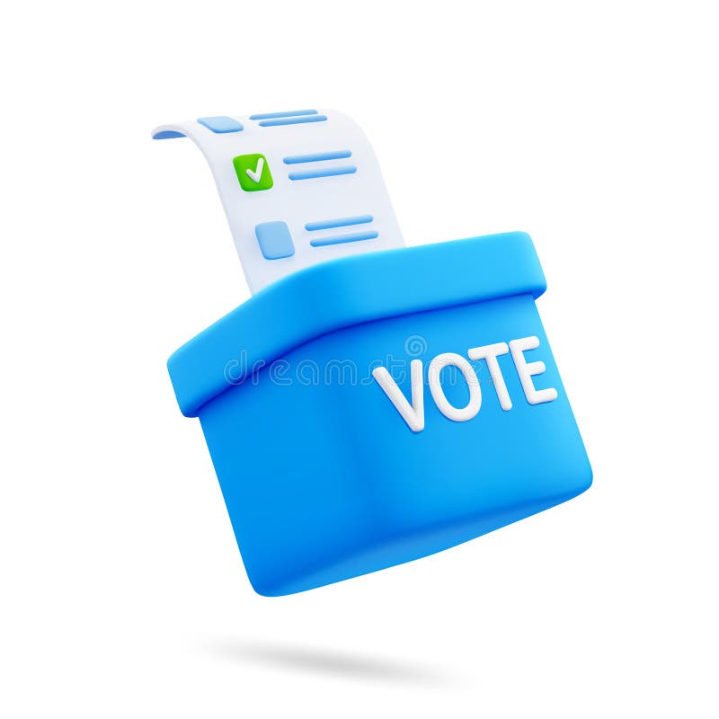 3D Blue Vote Box and Ballot Paper with Check Mark Isolated on White ...