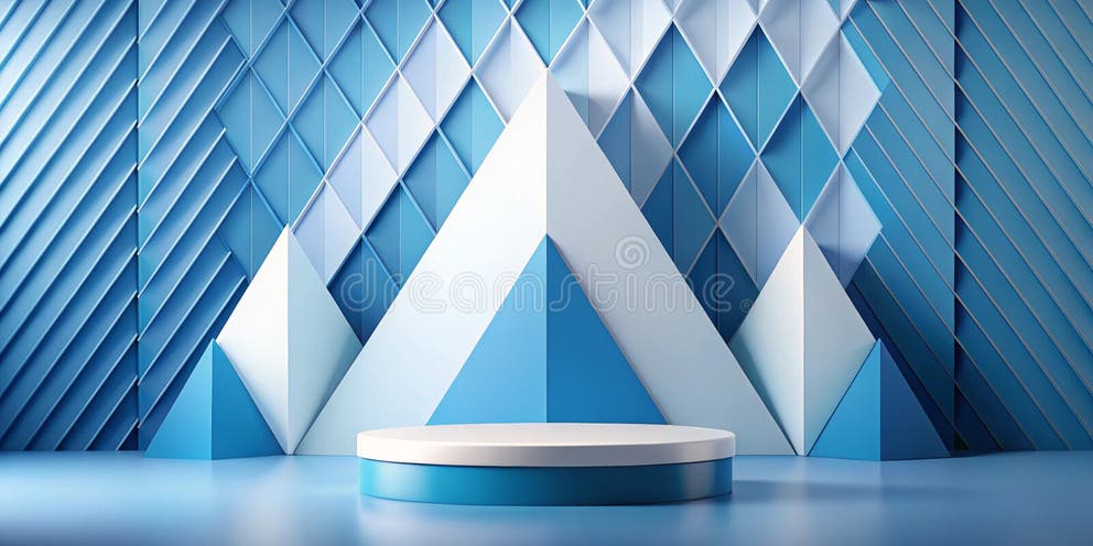 3D Blue and White Cylinder Pedestal with Triangular Layers Stock ...