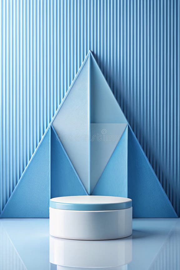 3D Blue and White Cylinder Pedestal with Triangular Layers Stock ...