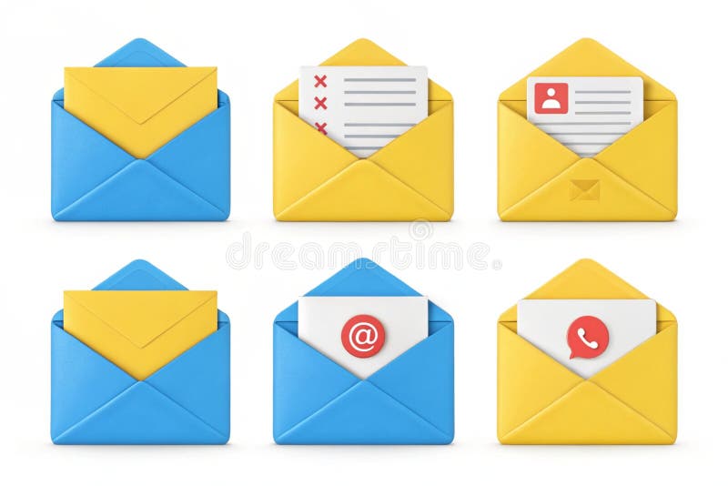 3D Blue and Yellow Envelope Icon Set Stock Illustration - Illustration of vectorart, vector ...