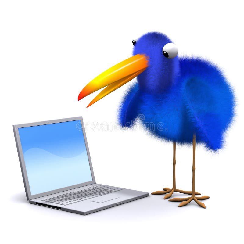3d Bluebird with a Laptop Pc Stock Illustration - Illustration of ...