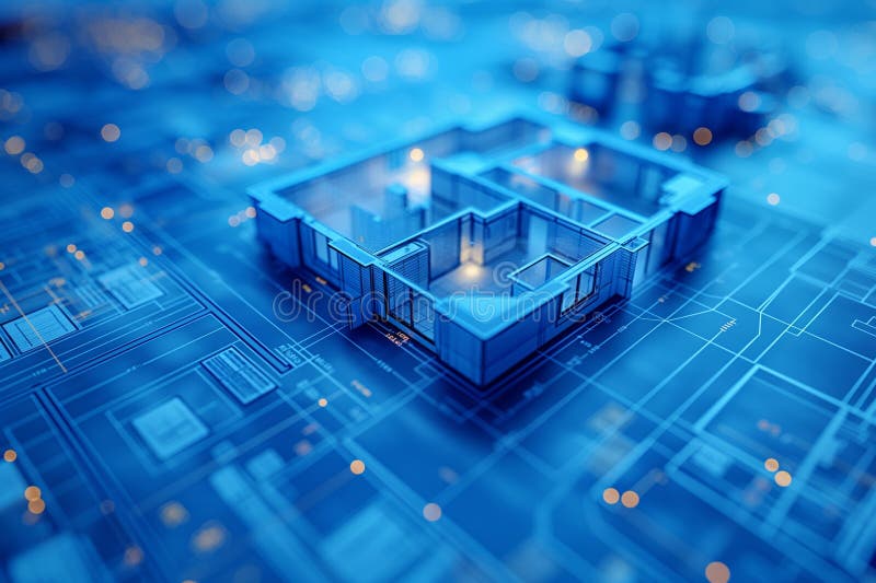 3D Blueprint Design on Digital Interface Stock Photo - Image of digital ...