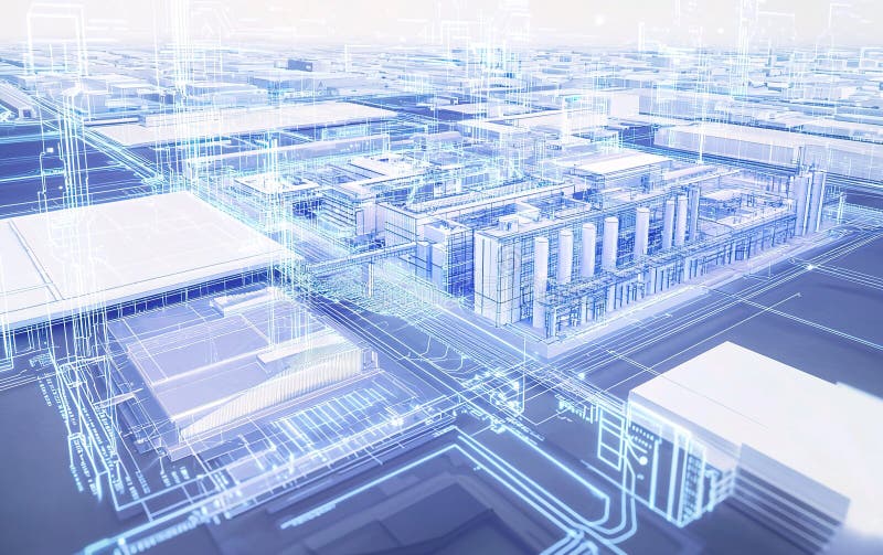 3D Blueprint of a Modern Industrial Complex Showcasing Infrastructure ...