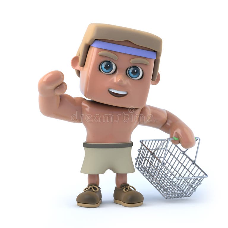 3d Bodybuilder Goes Shopping Stock Illustration - Illustration of ...