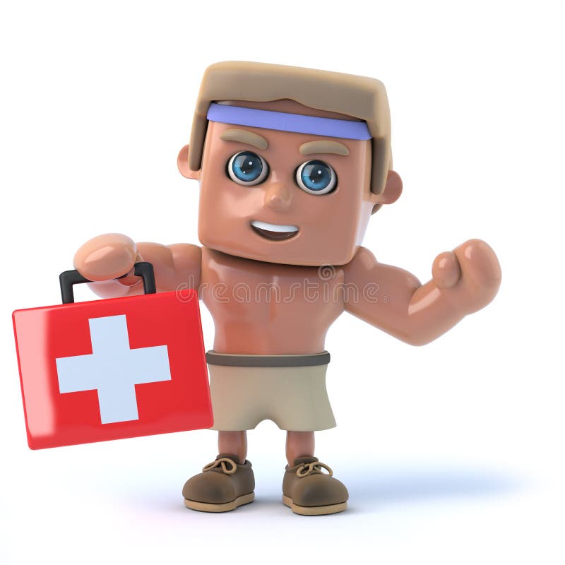 3d Bodybuilder Offers First Aid Stock Illustration - Illustration of ...