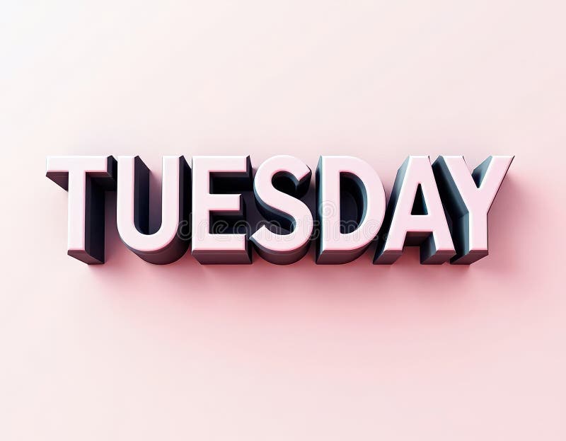 3D Bold Text Displaying TUESDAY with a Soft Pastel Background. Stock ...