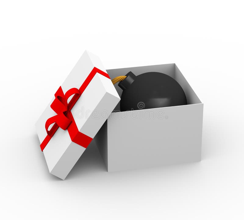 3d bomb in gift box stock illustration. Illustration of event - 49570389