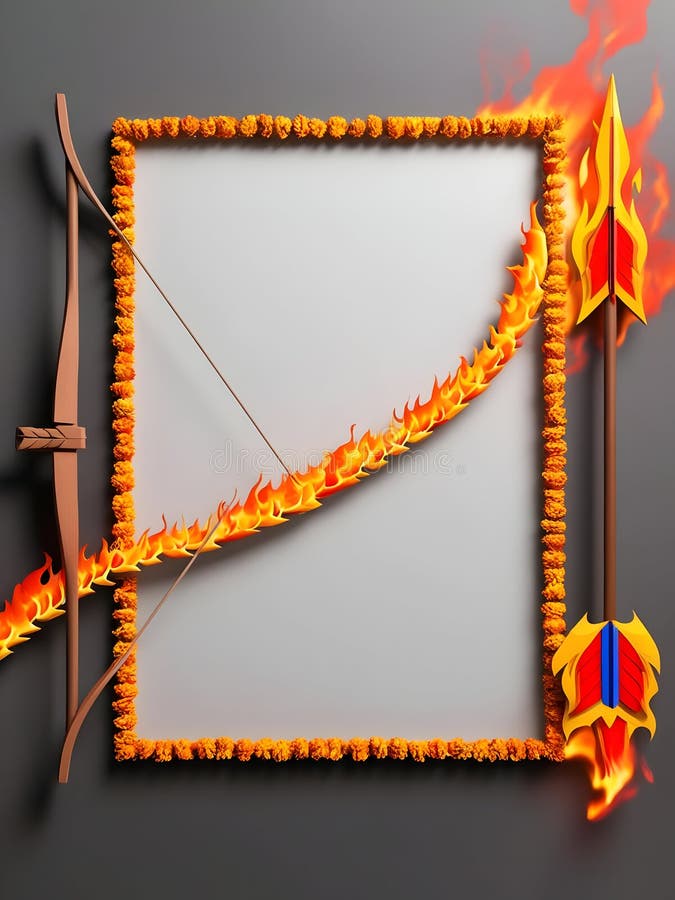 3D Bow and Arrow with Flames Border Concept As Horizontal Frame with a ...