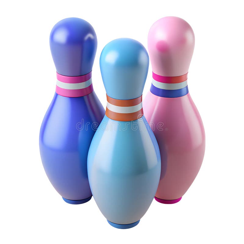 3D Bowling Pins Render Shiny, Smooth, Blue, Light Blue, and Pink ...