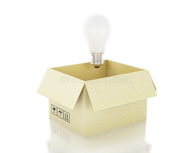 3d Box with Light Bulb Outside the Box Stock Illustration ...