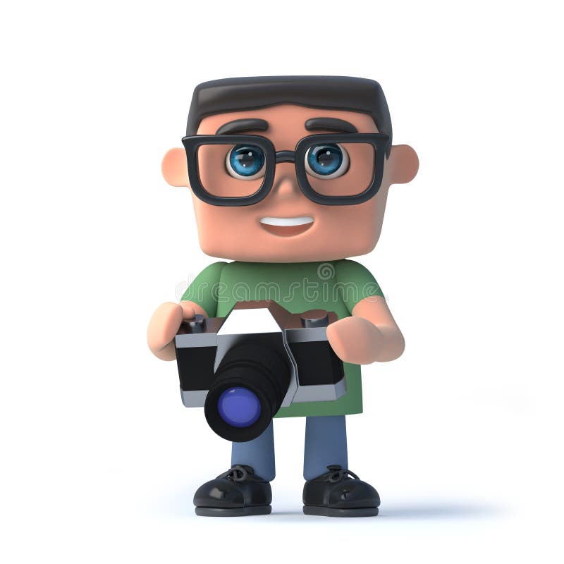 3d Boy in Glasses Holding a Camera Stock Illustration - Illustration of ...