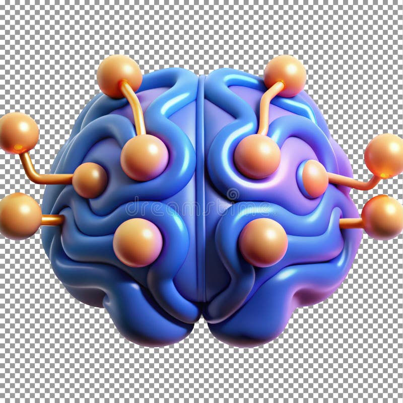 A 3d Brain with Blue and Orange Connections Isolated on Transparent ...