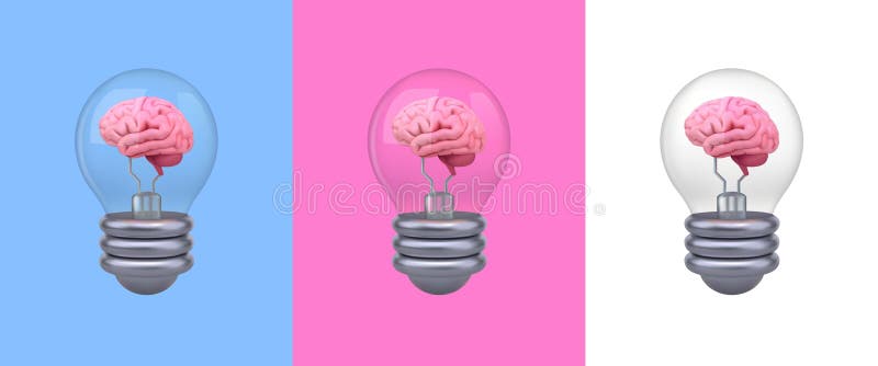 3D Brain in Bulb. Psychology Mind. Artificial Intelligence. Lightbulb ...