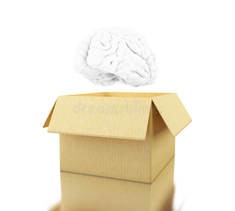 3d Brain with Cardboard Box. Think Outside the Box. Stock Illustration ...