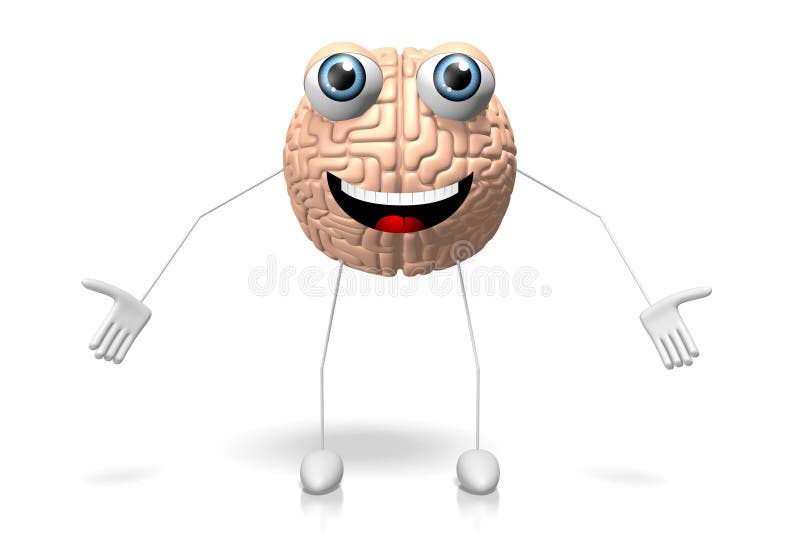 3D brain cartoon character stock illustration. Illustration of human ...