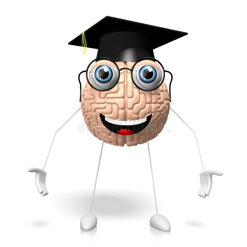 3D Brain Cartoon Character, Graduation Concept Stock Illustration ...