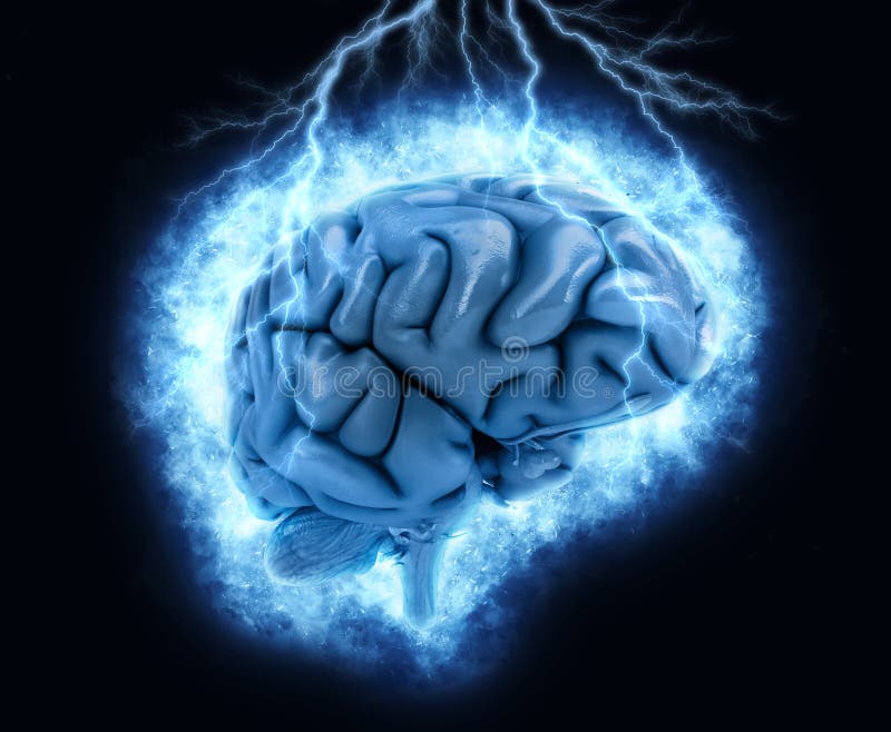 3D Brain with Exploding Lightening Effect Stock Illustration ...