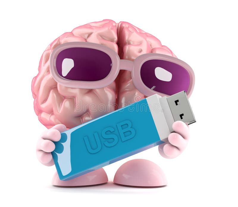 3d Brain Holds a USB Memory Stick Stock Illustration - Illustration of ...