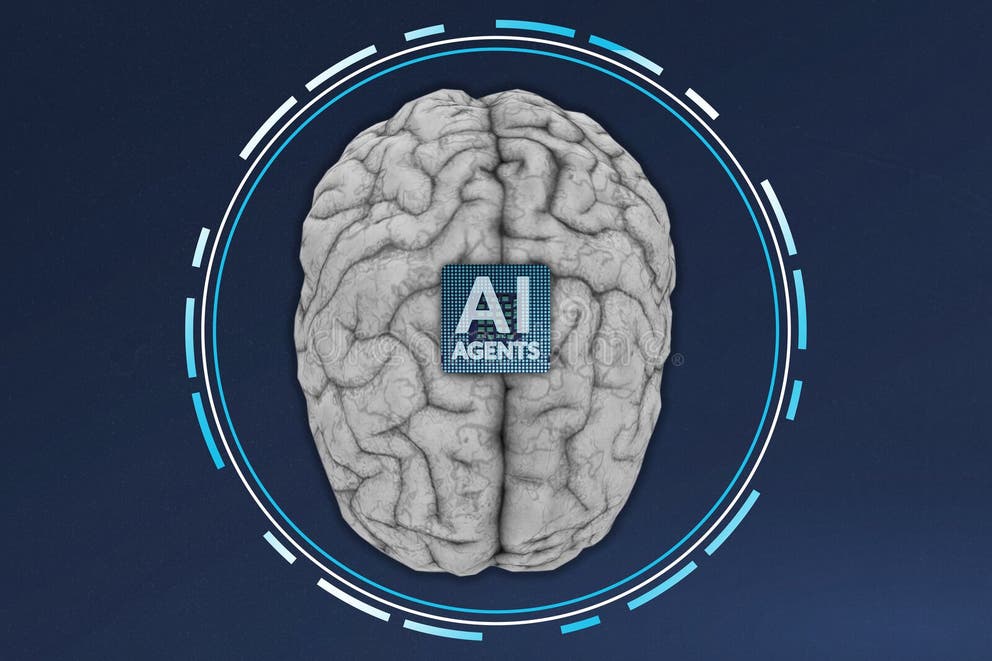 3D Brain Model with AI Agents Chip Installed Stock Illustration ...