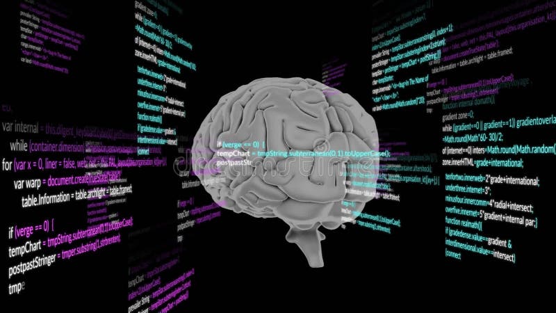 3D Brain Model with Code Snippets Animation Over Black Background Stock Footage - Video of data ...