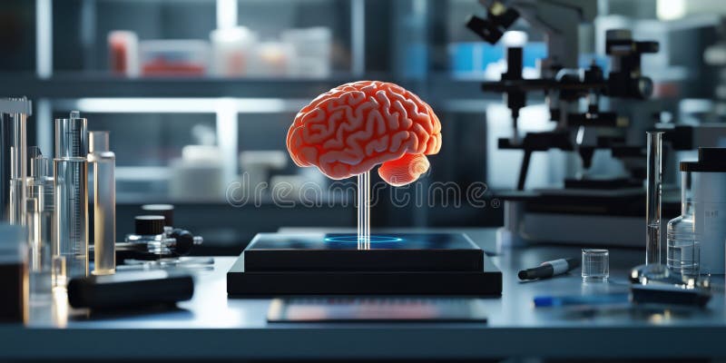 3D Brain Model Displayed in Modern Laboratory Setting with Scientific ...