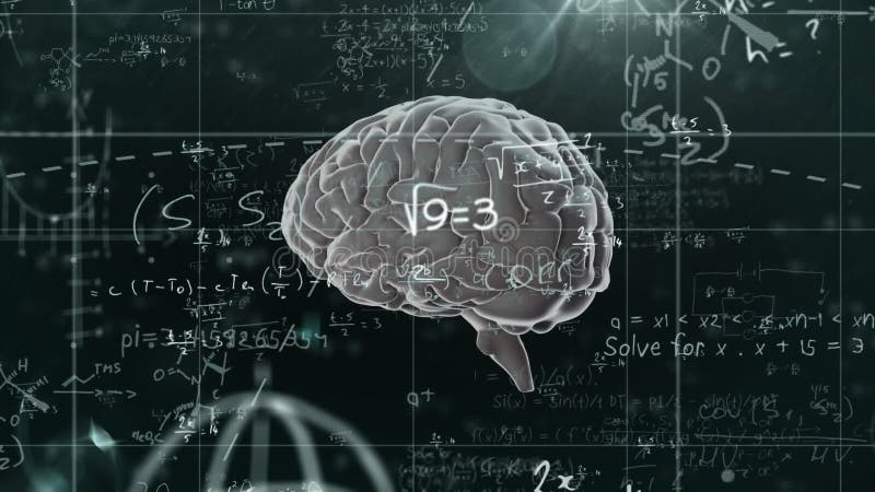3D Brain Model Floating Over Chalkboard Backdrop Showing Math Chemistry ...