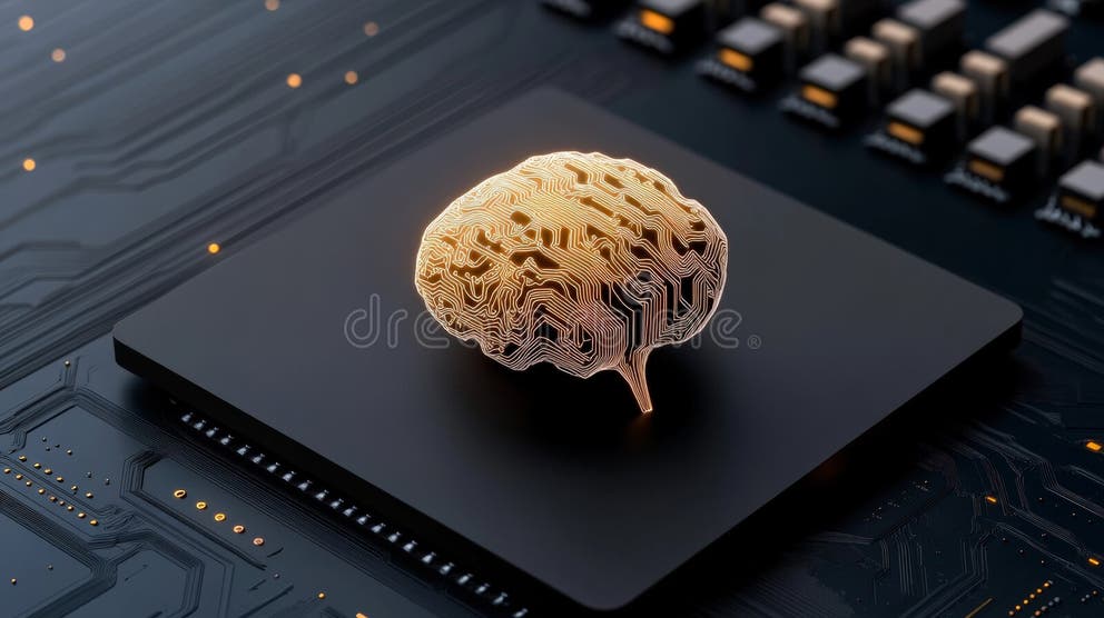 3D Brain Model on a Microchip Background Symbolizing AI and Innovation ...