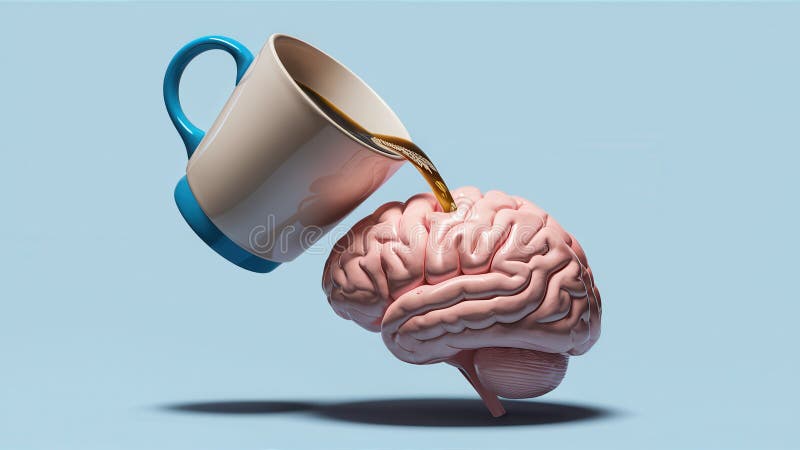 3D Brain Models with Coffee Pouring Conceptual Art Stock Illustration - Illustration of ...