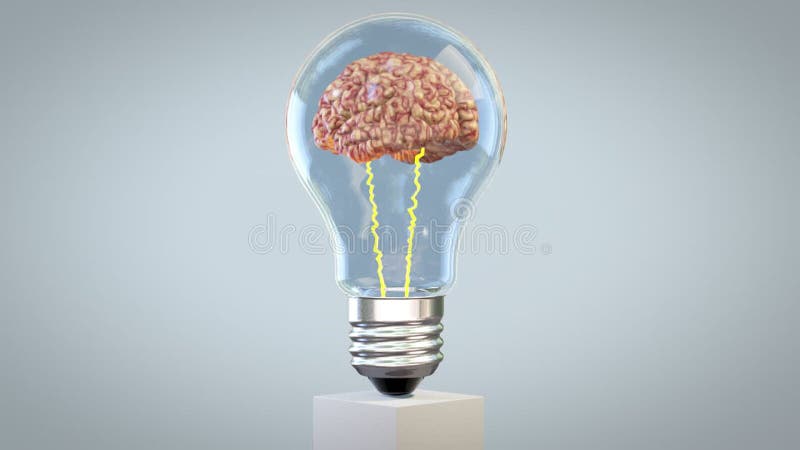 3d Brain Rotating Inside a Lightbulb, Great Mind Concept, Loop, Against ...