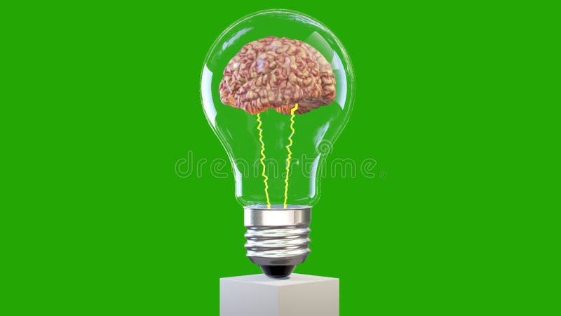 3d Brain Rotating Inside a Lightbulb, Great Mind Concept, Loop, Green ...