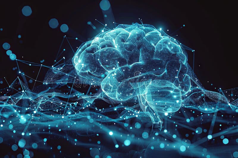 3d Brain Shape of Line and Connections on Black Background, in the ...