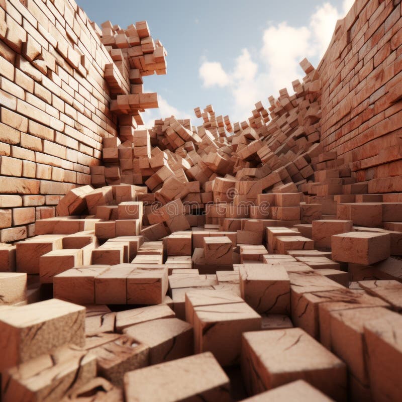3d Brick Wall Construction Scene with Distorted Perspective Stock ...