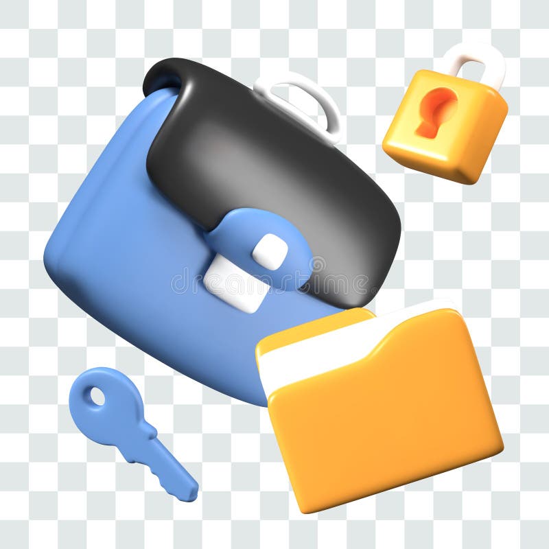 3D Briefcase, Folder with Documents, Lock, Key. Set of Isolated Vector Objects Stock Vector ...