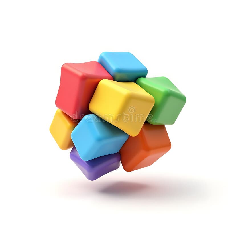 3D Brightly Colored Toy Cube Isolated on a White Background Stock ...