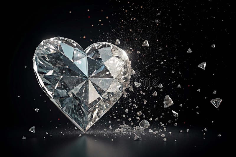 3D Broken Diamond Crystal Heart â€ Shattered Elegance on Black ...