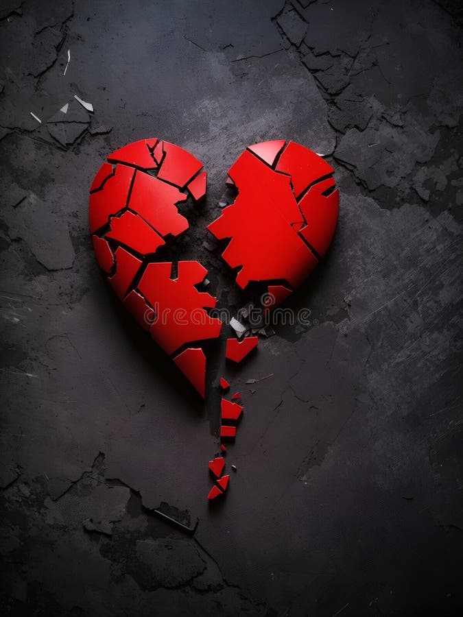 3D Broken Heart on a Dark Background Stock Illustration - Illustration ...
