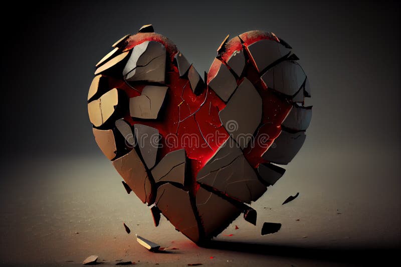 3d Broken Heart into Pieces. Generative AI Stock Illustration ...