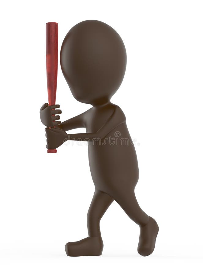 3d Brown Character Holding a Wooden Bat Stock Illustration ...